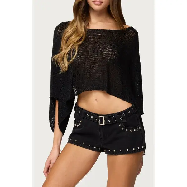 EDIKTED Laline Loose Knit Crop Top - Black