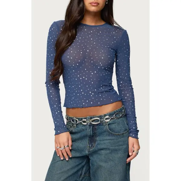 EDIKTED Anari Embellished Mesh Top