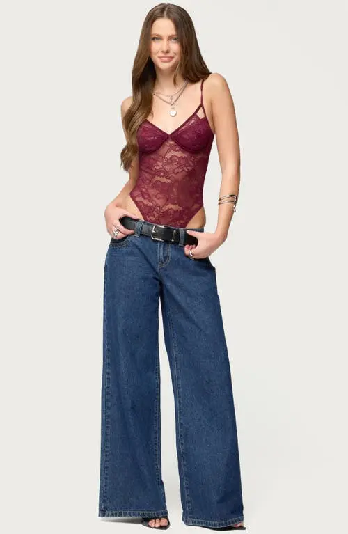 EDIKTED Cutout Lace Bodysuit - Wine