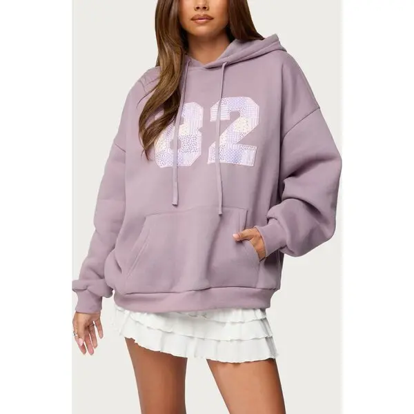 EDIKTED Appliqué Oversized Hoodie - Purple