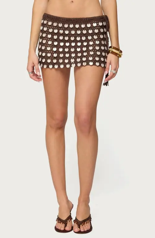 EDIKTED Alora Iridescent Open Stitch Miniskirt - Brown