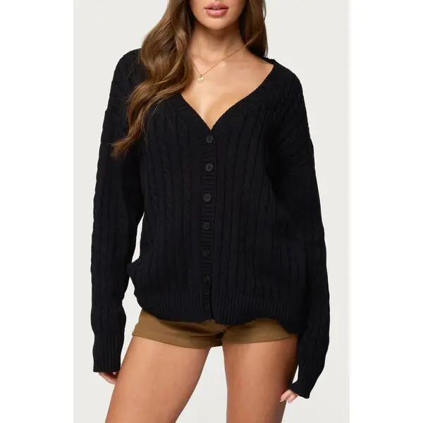 EDIKTED Francine Oversize Cotton Cardigan - Black