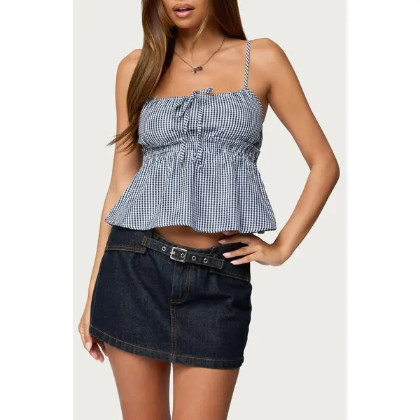 EDIKTED Gingham Babydoll Camisole - Navy
