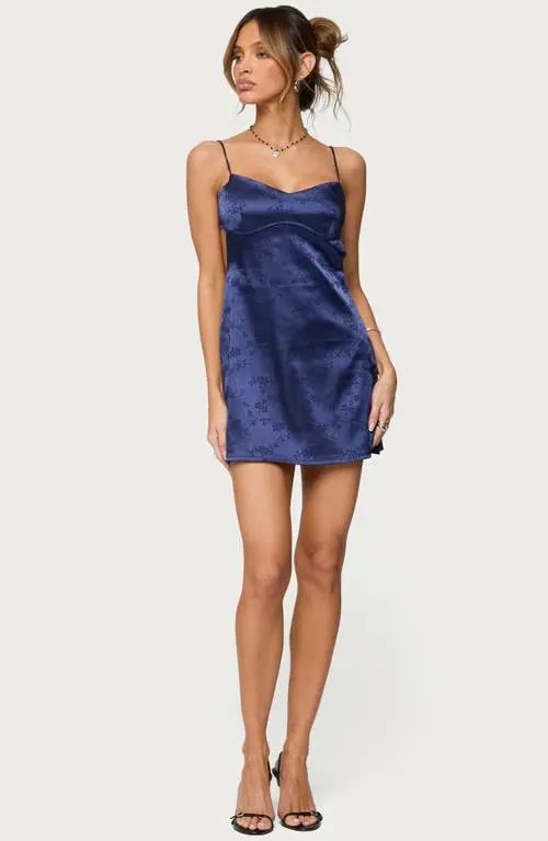 EDIKTED Floral Satin Jacquard Mini Dress