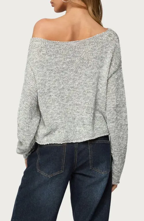 EDIKTED Off-the-shoulder Crop Sweater - Gray