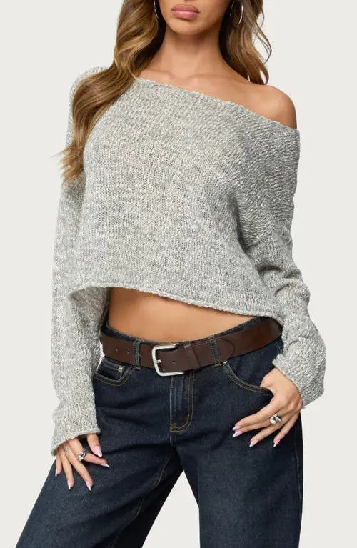 EDIKTED Off-the-shoulder Crop Sweater - Gray