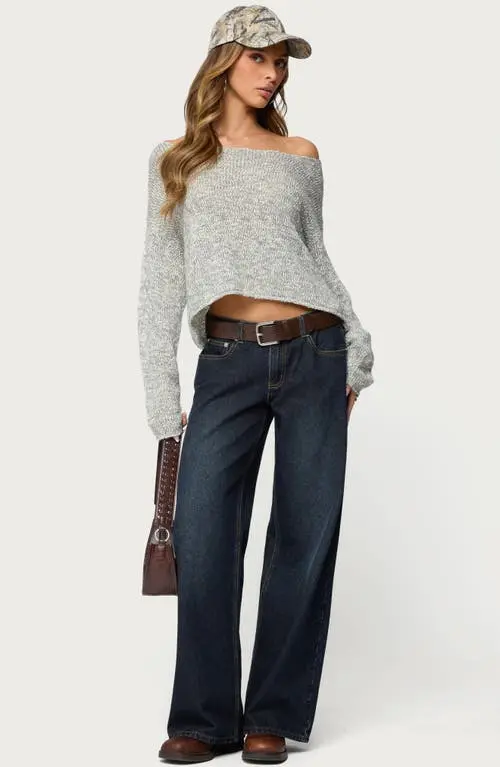 EDIKTED Off-the-shoulder Crop Sweater - Gray