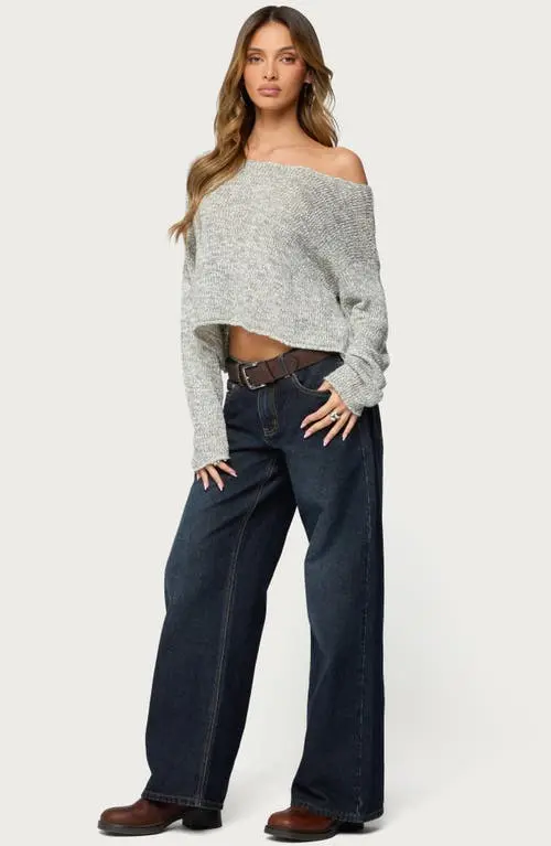 EDIKTED Off-the-shoulder Crop Sweater - Gray