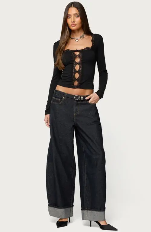 EDIKTED Cropped Lace Trim Top