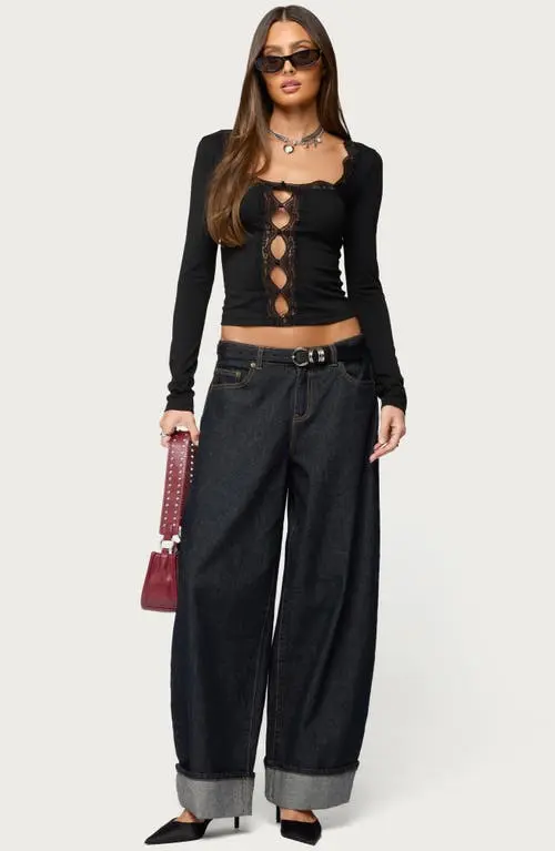 EDIKTED Cropped Lace Trim Top
