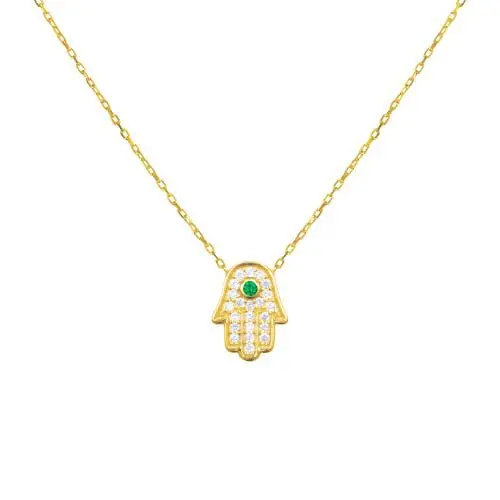 GEMMA AZZURRO Pave Hamsa Hand Necklace - Green
