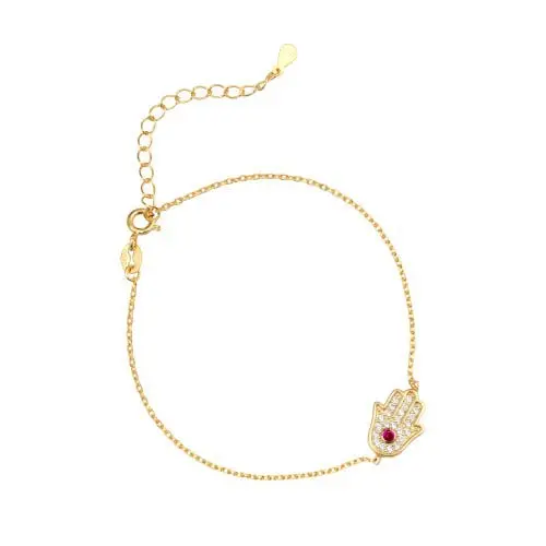 GEMMA AZZURRO Pave Hamsa Hand Bracelet - Red