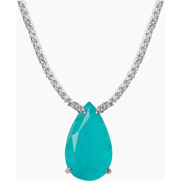 GEMMA AZZURRO Paraiba Stone Pear Tennis Necklace - Aqua