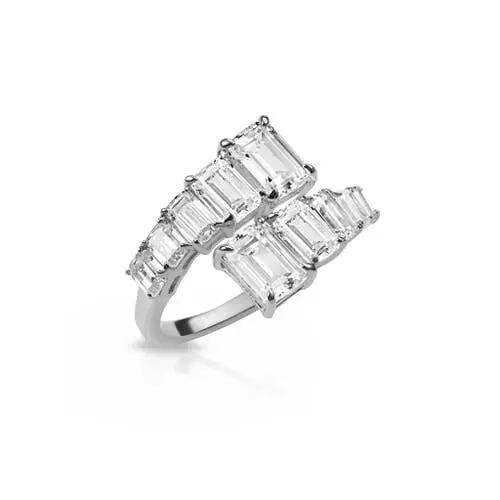GEMMA AZZURRO Emerald Cut Cubic Zirconia Statement Ring - Silver