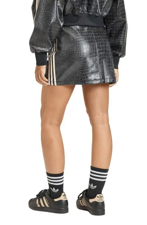 ADIDAS ORIGINALS Croc Embossed Faux Leather Miniskirt - Black