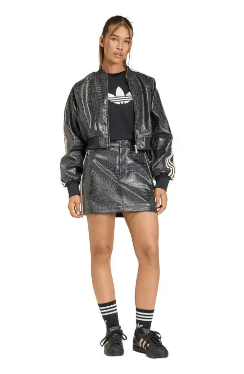 ADIDAS ORIGINALS Croc Embossed Faux Leather Miniskirt - Black