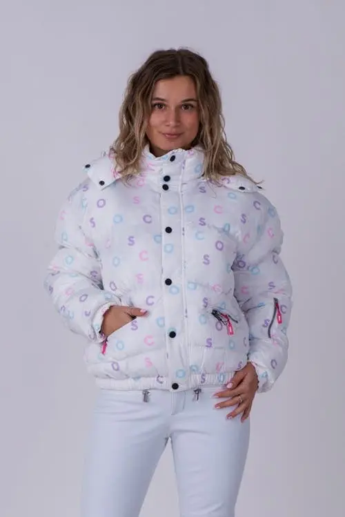 OOSC Printed Cropped Puffer Jacket - White