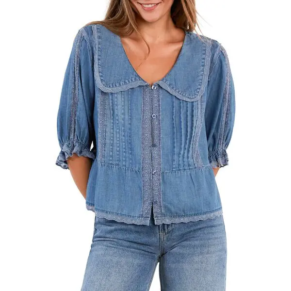 BILLY T Button-up Shirt With Ruffles - Denim