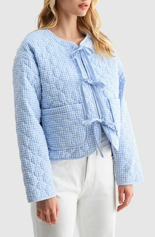 ALL IN FAVOR Gingham Tie-front Quilted Jacket