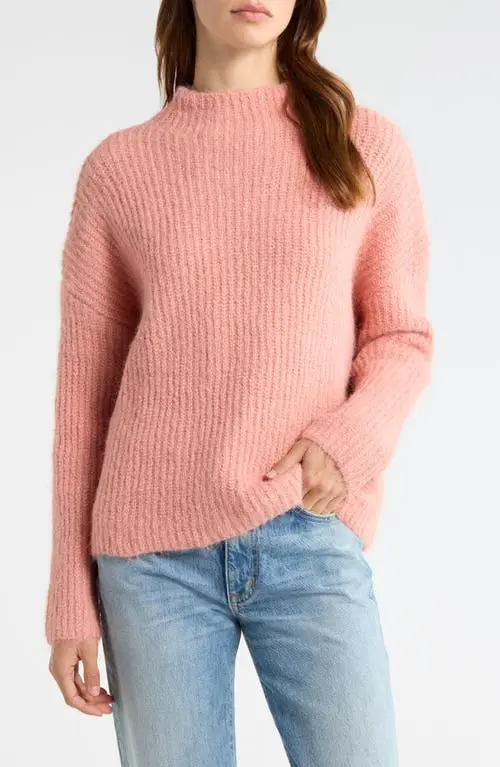 ALL IN FAVOR Mock Neck Shaker Stitch Sweater - Mauve