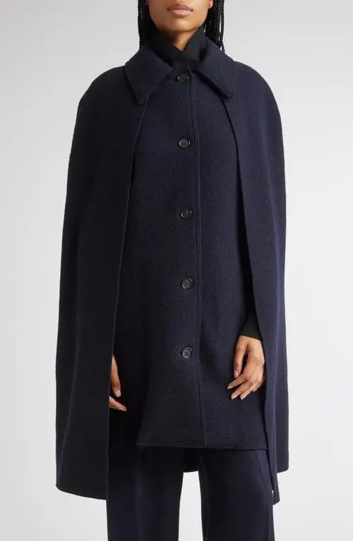 TOTEME Wool Bouclé Cape Coat - Navy