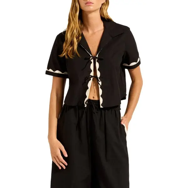 Seafolly Front Tie Crop Cover-up Top - Black