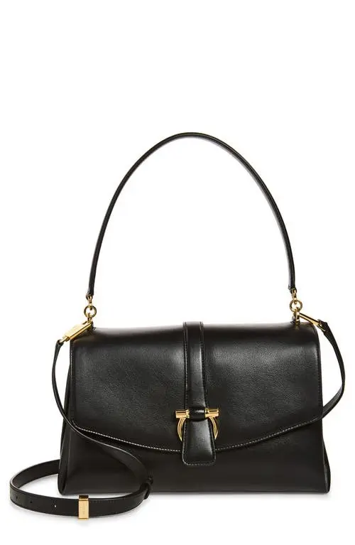 FERRAGAMO Medium Leather Top Handle Bag - Nero