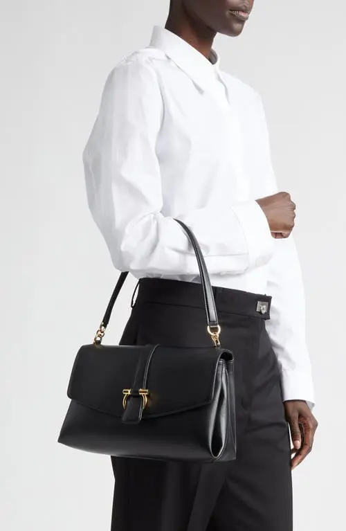 FERRAGAMO Medium Leather Top Handle Bag - Nero