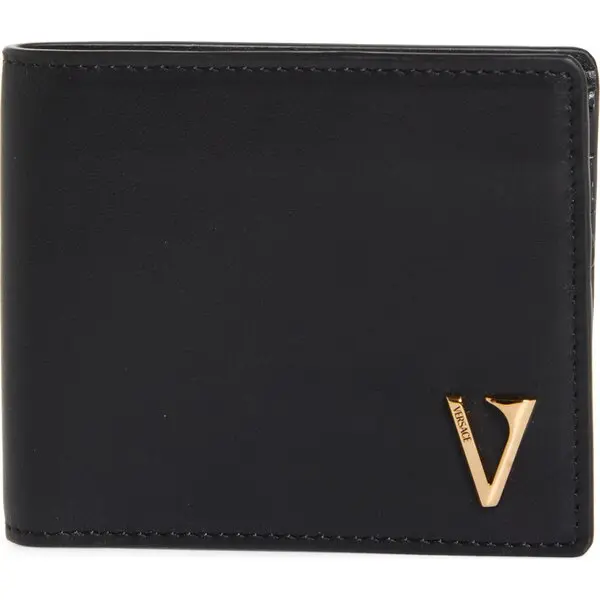 Versace V-emblem Leather Bifold Wallet - Black-versace Gold