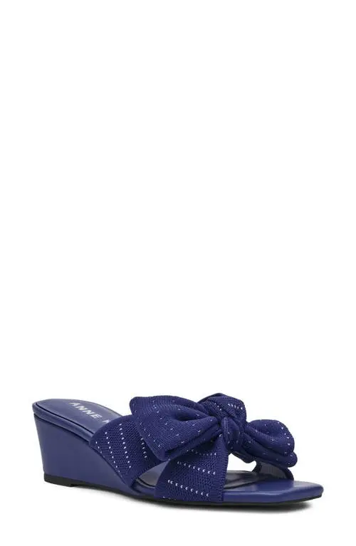 Anne Klein Dara Bow Wedge Slide Sandal - Navy Knit