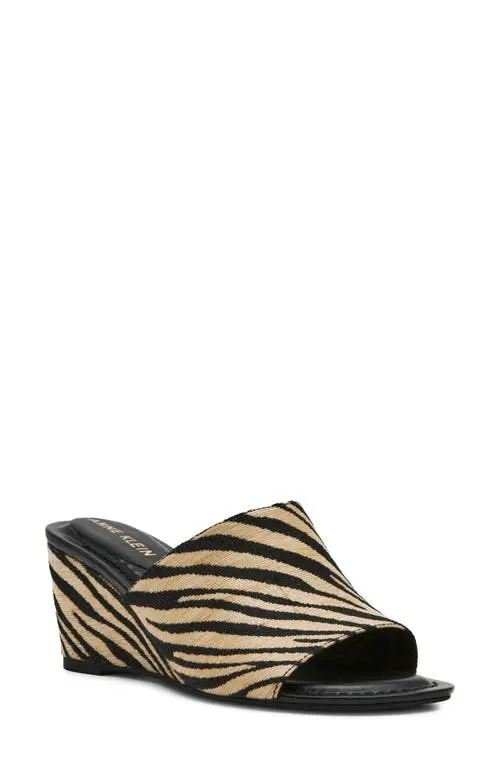 Anne Klein Charisma Wedge Slide Sandal - Zebra Raffia