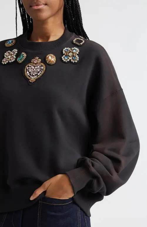 Cinq À Sept Baroque Patches Rhinestone Crewneck Sweater