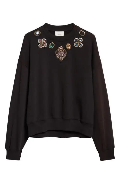 Cinq À Sept Baroque Patches Rhinestone Crewneck Sweater