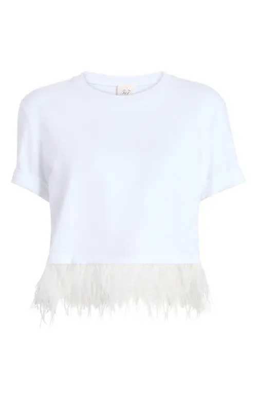 Cinq À Sept Feather Trim Crop T-shirt - White
