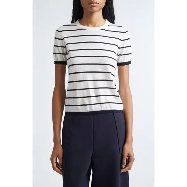 Max Mara Pavetta Stripe Short Sleeve Cashmere & Silk Sweater - Ivory