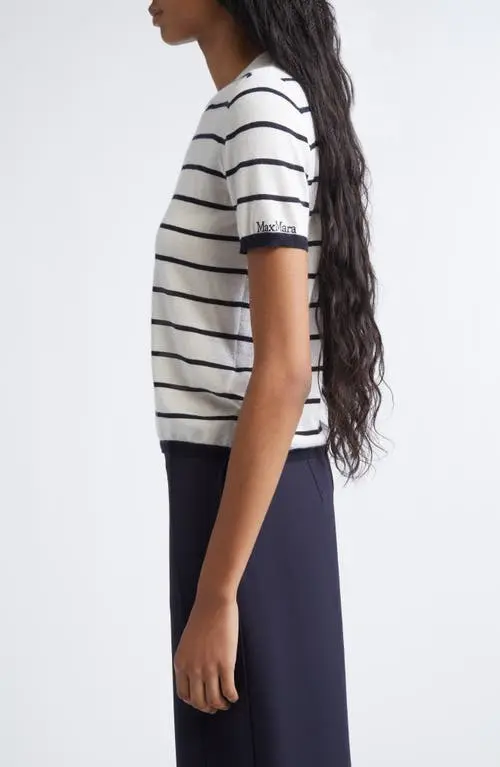 Max Mara Pavetta Stripe Short Sleeve Cashmere & Silk Sweater - Ivory