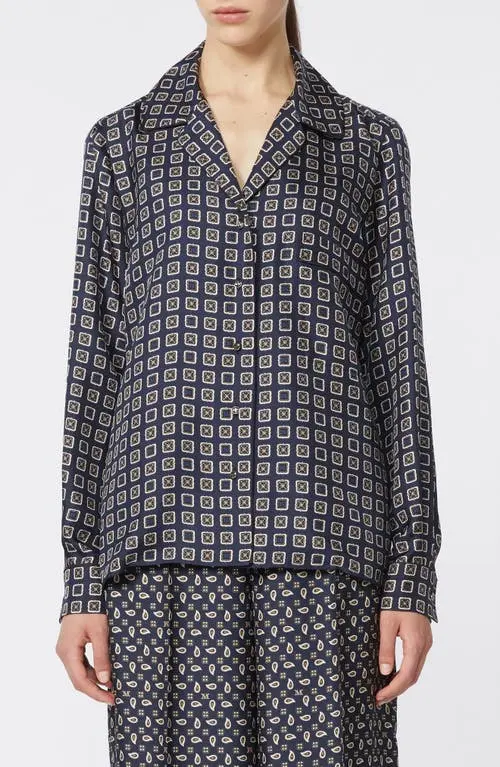 Max Mara Disco Monogram Paisley Silk Pajama Shirt - Ultramarine