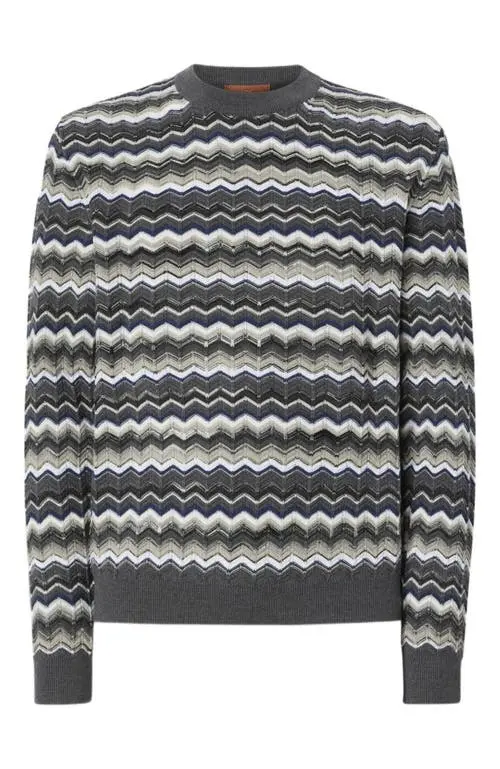 Missoni Crew Neck Zigzag Pattern Sweater - Grey & Beige