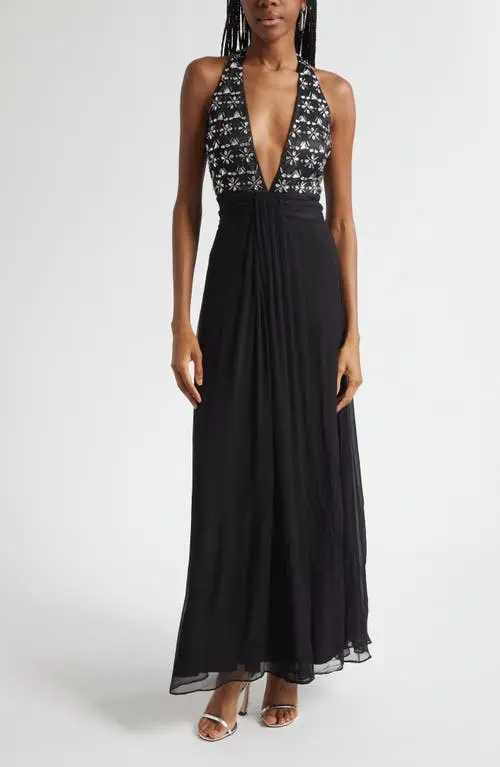 Ramy Brook Martina Embellished Bodice Chiffon Gown