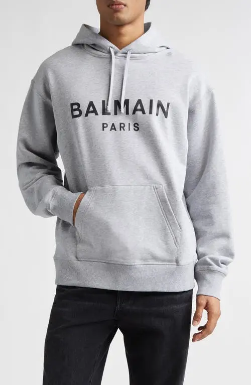 Balmain Logo Graphic Hoodie - Yeq Grey/black