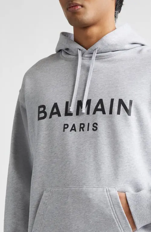 Balmain Logo Graphic Hoodie - Yeq Grey/black