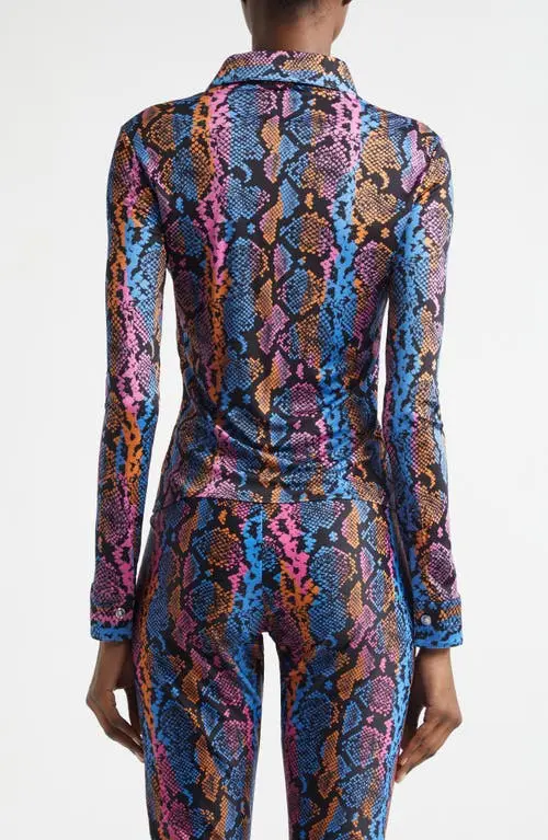 Versace Python Print Liquid Jersey Button-up Shirt - Sky Pink Sapphire Spice