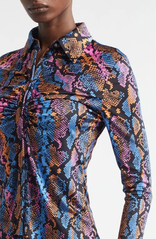 Versace Python Print Liquid Jersey Button-up Shirt - Sky Pink Sapphire Spice
