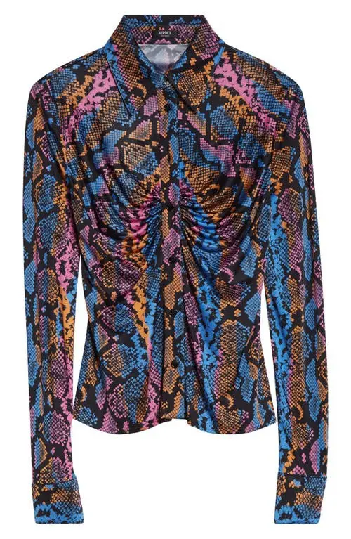 Versace Python Print Liquid Jersey Button-up Shirt - Sky Pink Sapphire Spice