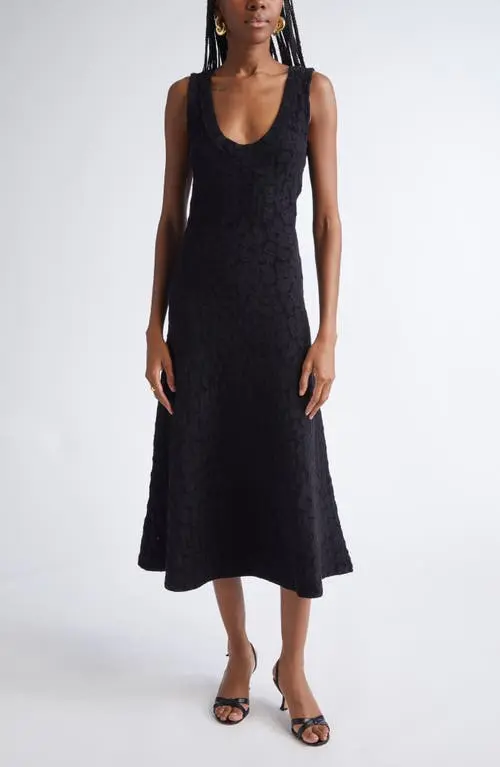 St. John Cotton Blend Velveteen Leopard Jacquard Midi Dress - Black Multi