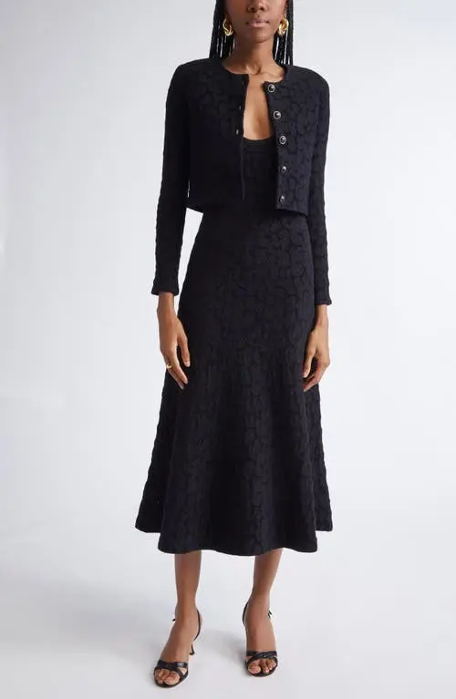St. John Cotton Blend Velveteen Leopard Jacquard Midi Dress