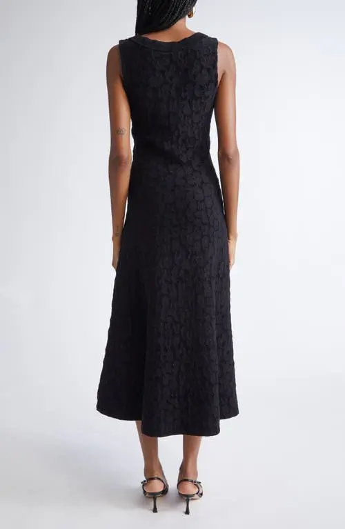 St. John Cotton Blend Velveteen Leopard Jacquard Midi Dress