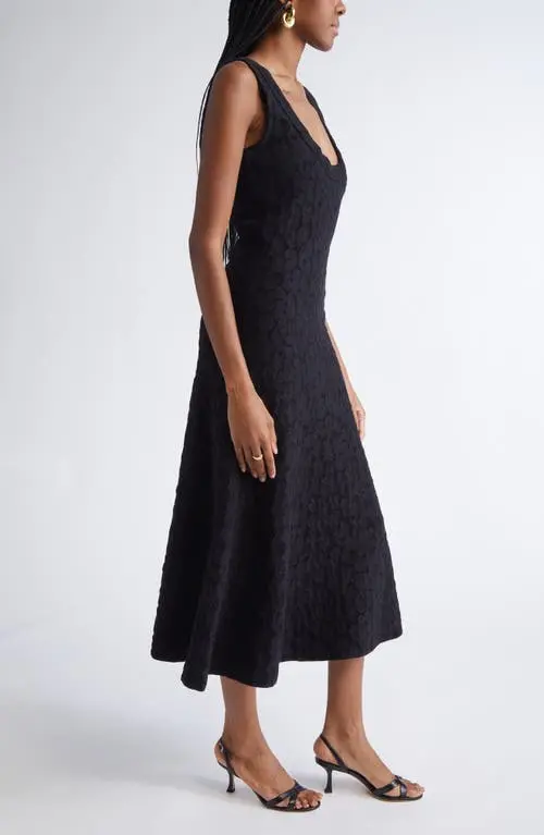 St. John Cotton Blend Velveteen Leopard Jacquard Midi Dress
