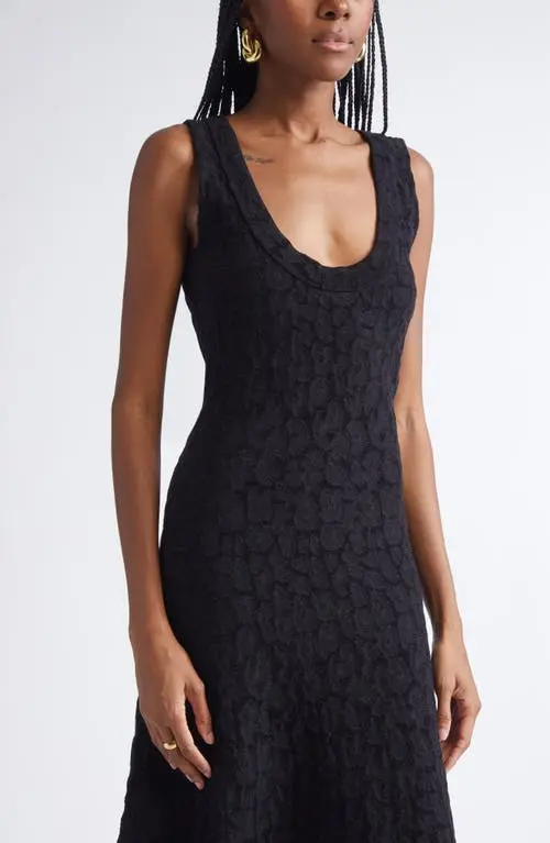 St. John Cotton Blend Velveteen Leopard Jacquard Midi Dress