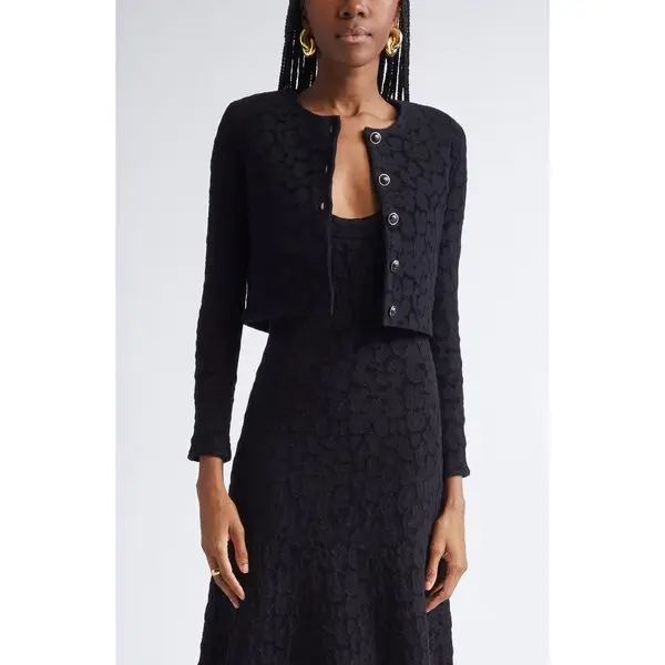 St. John Leopard Jacquard Crop Cardigan Jacket